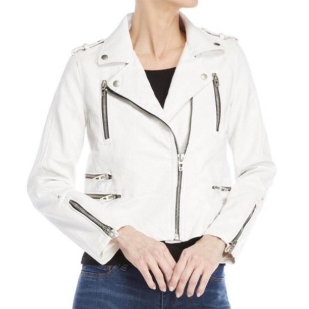 White Faux Leather Biker Jacket - Gem